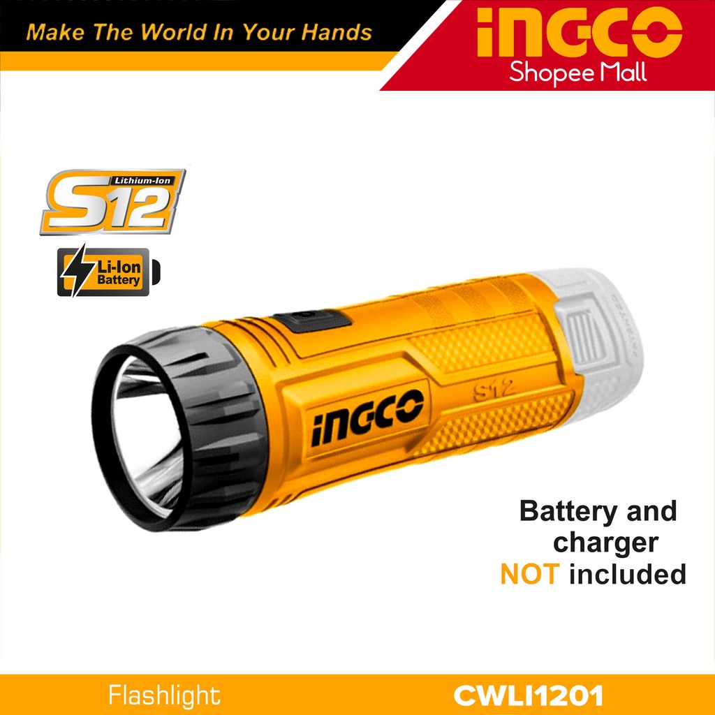 Ingco CWLI1201 + FBLI12152 + FCLI12071 S12 Lithium-Ion Flashlight with ...
