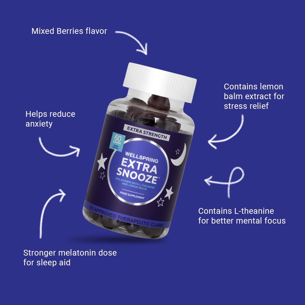 WELLSPRING Extra Snooze Extra Strength Melatonin with L-theanine and ...