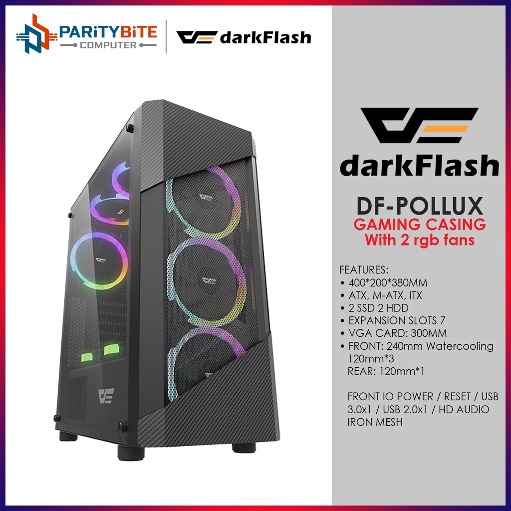 DarkFlash Pollux PC Gaming Case ( ATX MB / Front USB 3.0 / Full Side ...