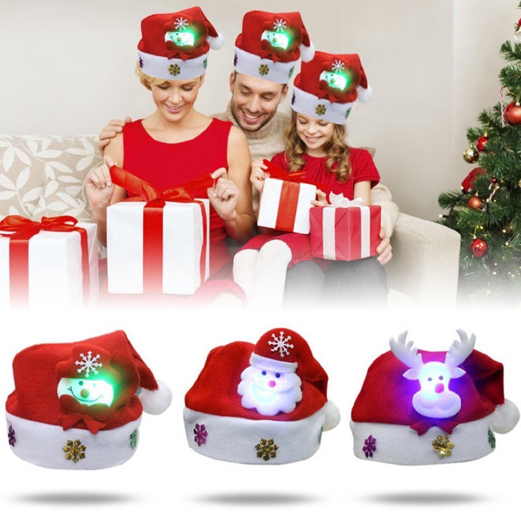 Christmas Hat LED Light Cartoon Santa Claus/Elk/Snowman Xmas Cap for ...