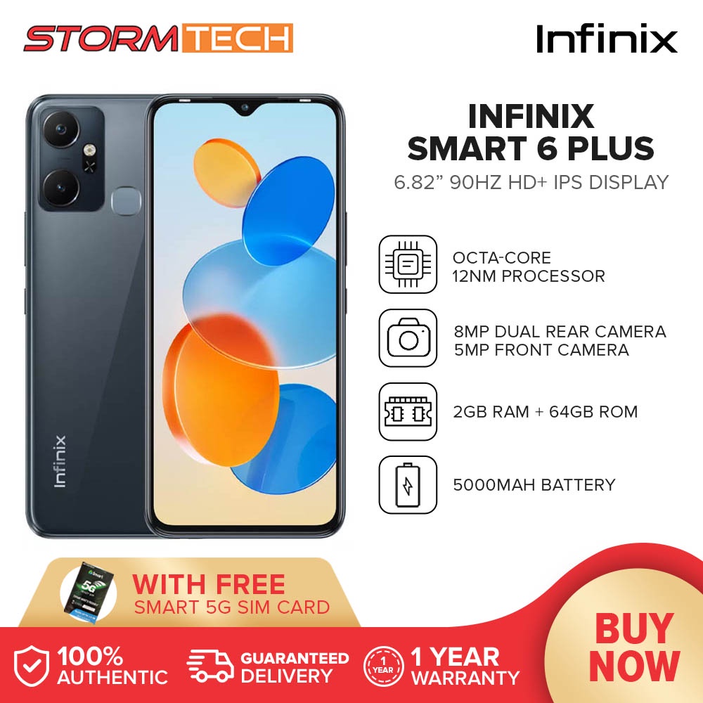 Infinix Smart 6 Plus Cellphone | 2GB RAM + 64GB ROM | 6.82” 90Hz HD+ ...