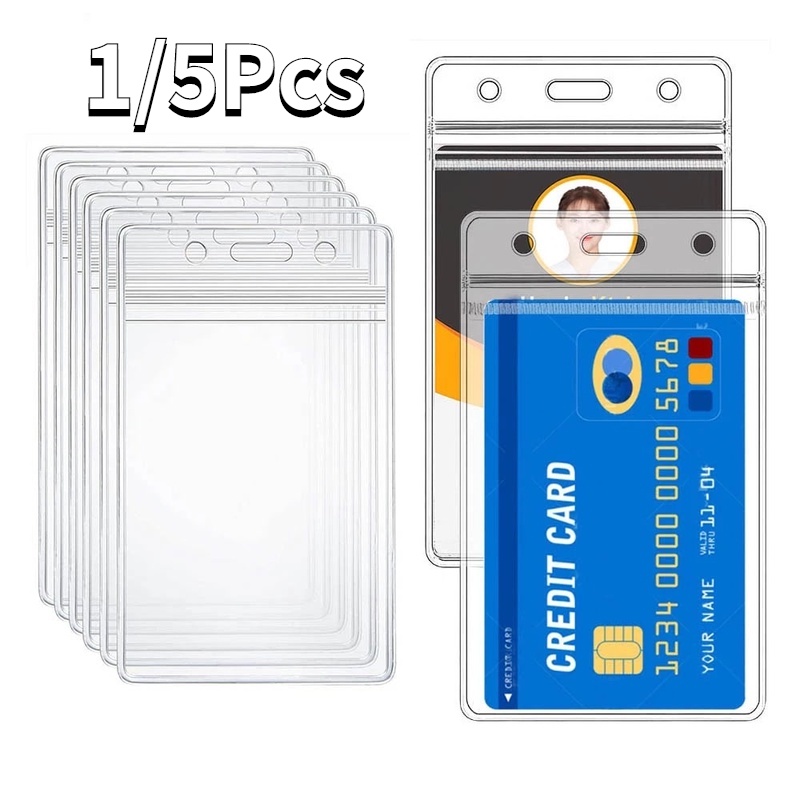 1/5pcs Vertical Transparent Soft ID Card Bag Certificate Card PVC Case ...