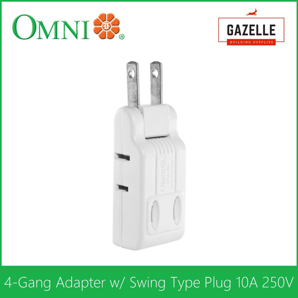 Omni 4-Gang Adapter w/ Swing Type Plug Flat Socket Plug Outlet Adapter ...