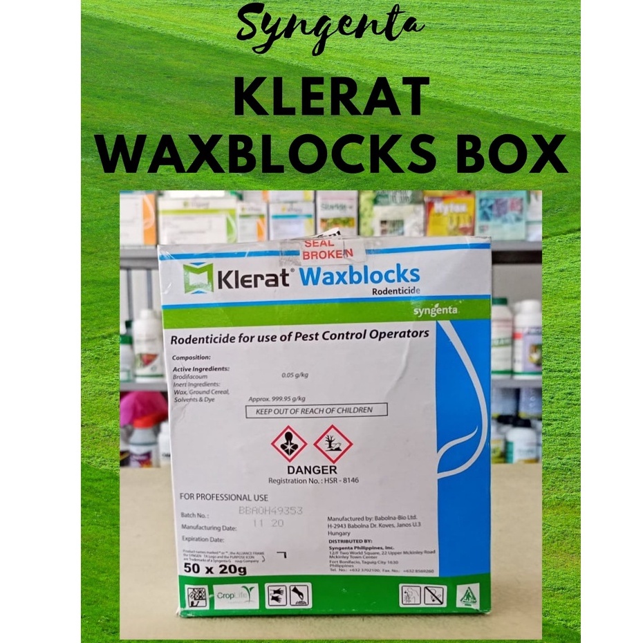 Syngenta KLERAT WAXBLOCKS Box Rodenticide Lason Daga( 50 x 20 g ...
