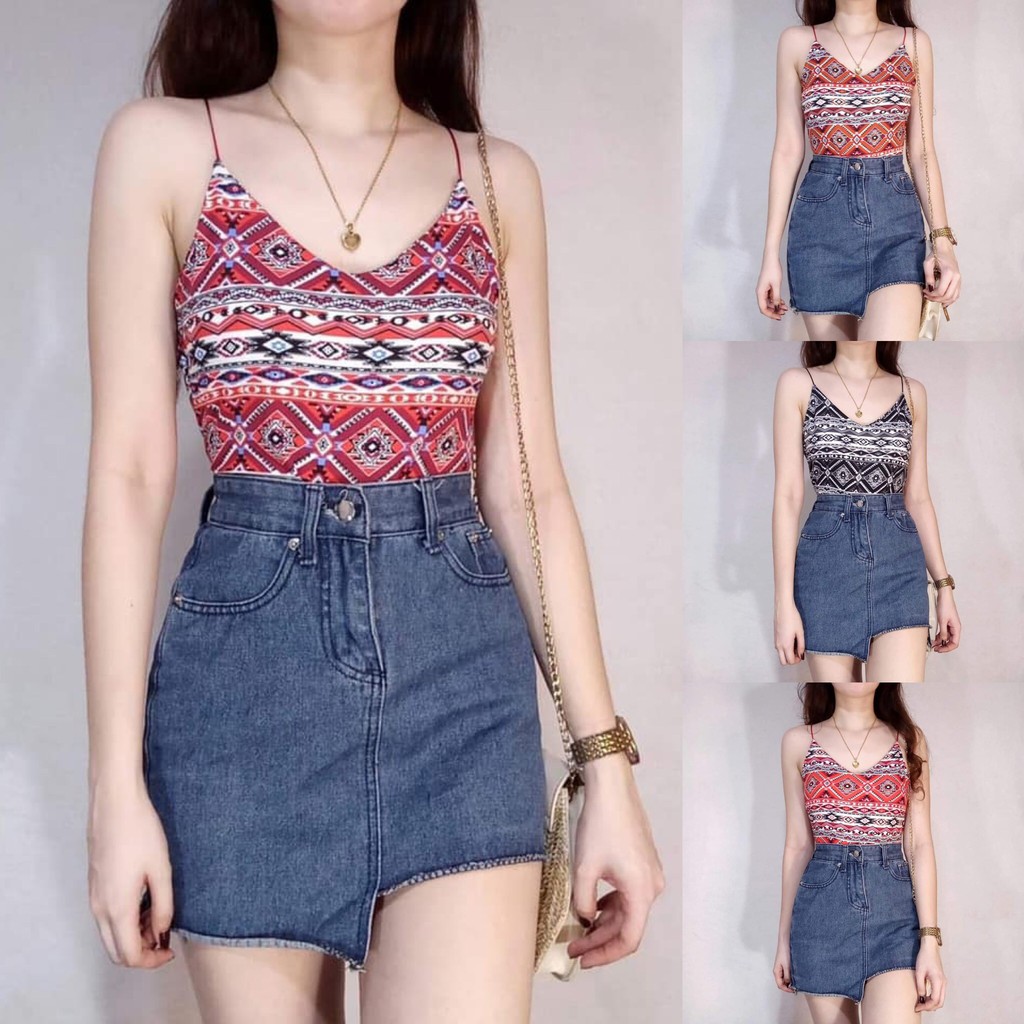 AZTEC String Spaghetti Strap Semi Crop Top Trendy Fashion | Shopee ...