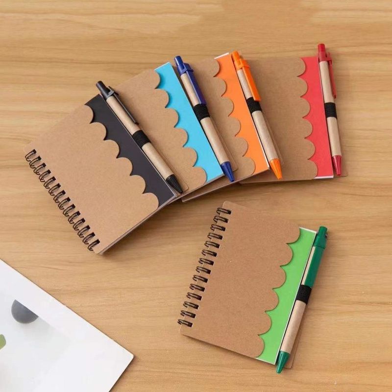 mini kraft notebook spiral notebook with pen | Shopee Philippines