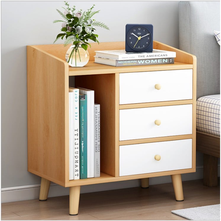 Elegant Wooden Bedside Table Nightstand Coffee Side Table with 3 Drawer ...