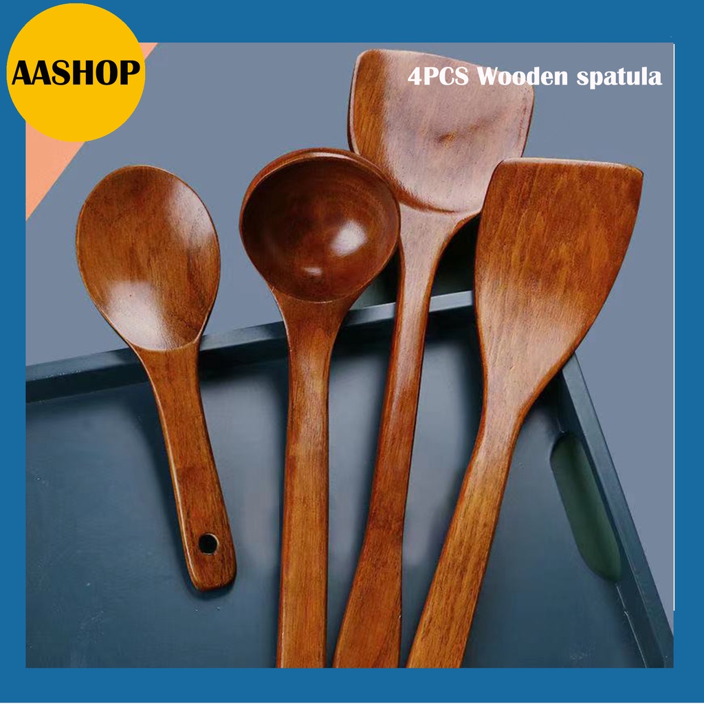 4in1 wooden kitchenware Flat Wooden Rice Paddle Spatula Natural Wood ...