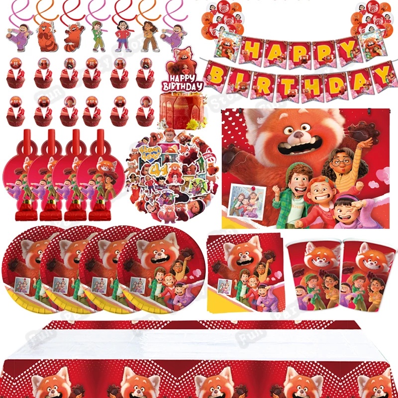 Turning Red Theme Birthday Party Tableware Pixar Decor Supplies Paper ...