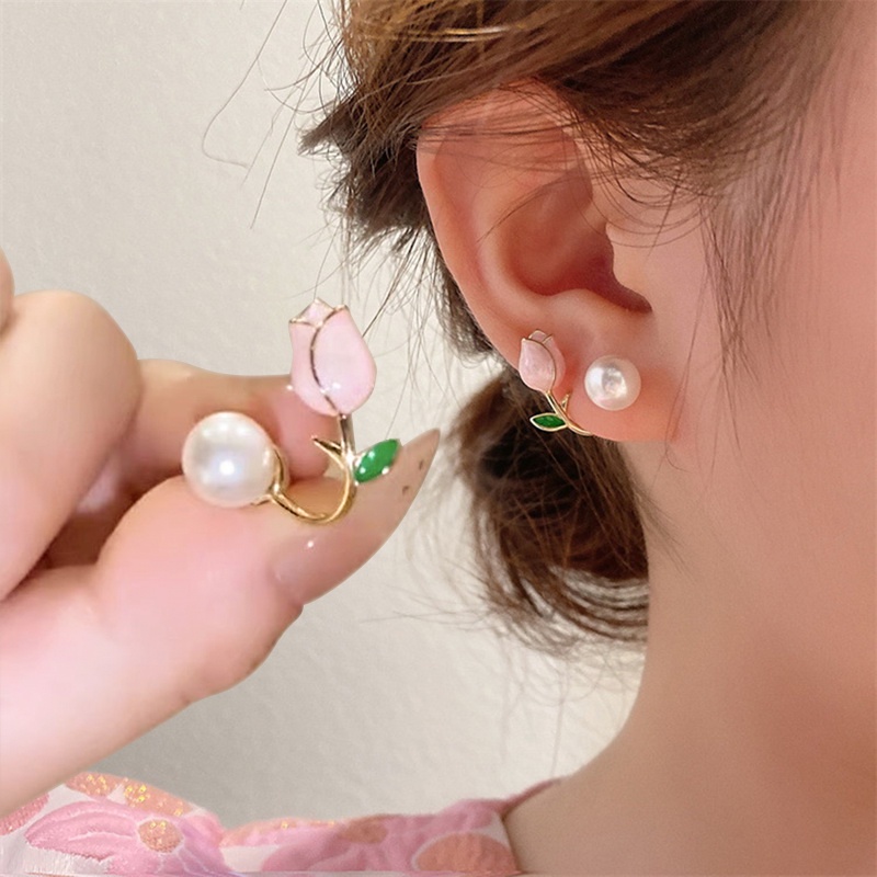 Pearl Earring Elegant Simple Tulip Earrings for Women Hypoallergenic ...