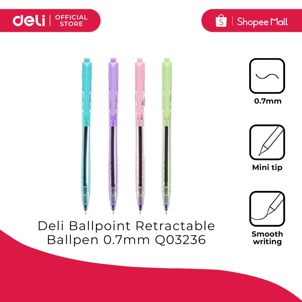 Deli Q03236 Ballpoint Retractable Ballpen 0.7mm [79Q03236] | Shopee ...