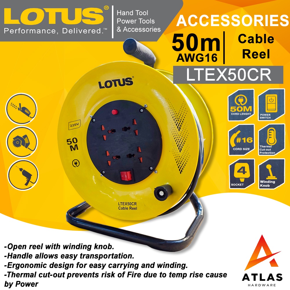 Lotus Cable Reel Extension cord 50m AWG16 LTEX50CR | Shopee Philippines
