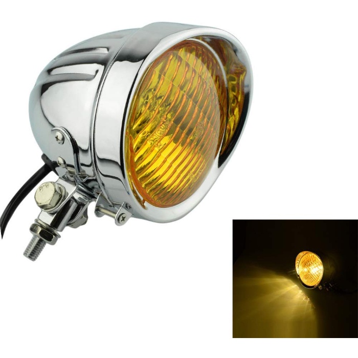 HEADLIGHT /HEADLAMP METAL SHELL / BODY/ CASING WITH AMBER GLASS LENS ...
