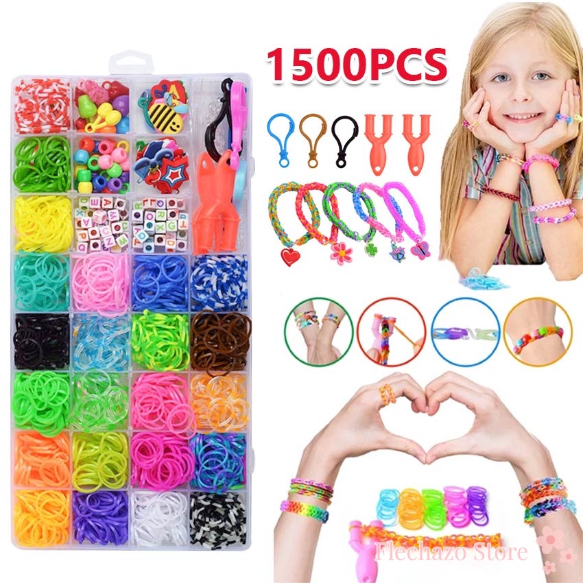 1500Pcs/box Rainbow Rubber Loom Bands Set Children Candy Color Bracelet ...