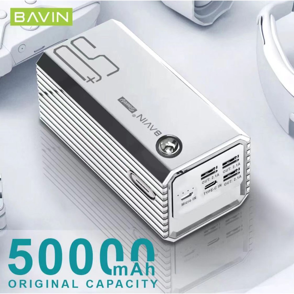 BAVIN 50000mAh Powerbank 2.1A Output w/3 USB Output Type-C for In ...