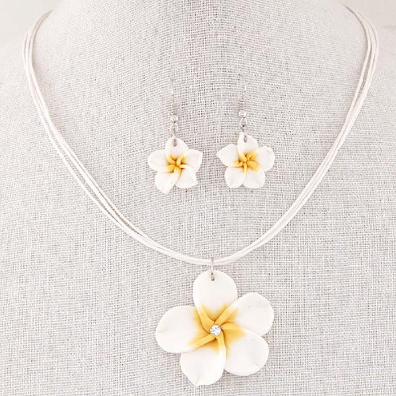 Ladies Fashion Flower Wax Rope Sweet Simple Necklace Earring Set ...
