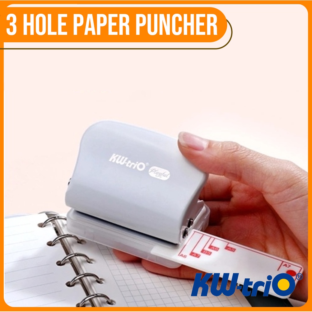Kw Trio 3 Hole Paper Punch Puncher Handheld Metal Round Hole 6mm For A5
