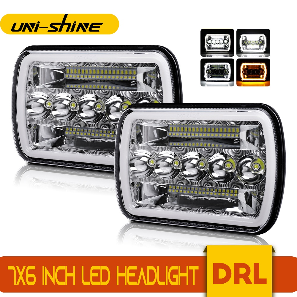 UNISHINE Led Hi/Low Drl Amber Turn Light Square Headlight 60W 5X7 Inch ...