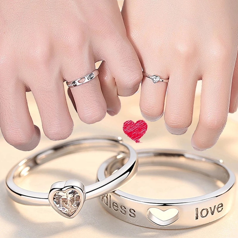 Temperament Love Heart Diamond Adjustable Simple Love Rings Hollow ...