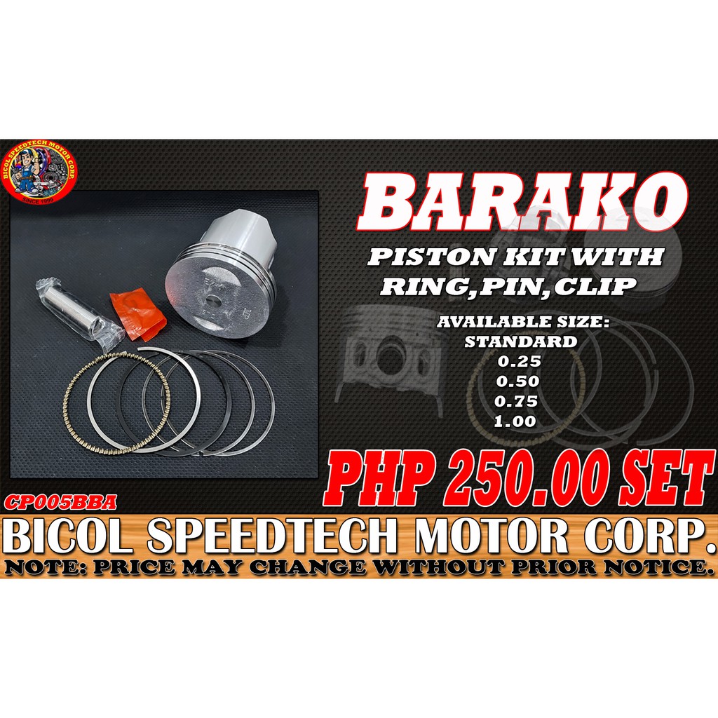 BARAKO 175 PISTON KIT WITH RING,PIN,CLIP (CP005BBA) | Shopee Philippines