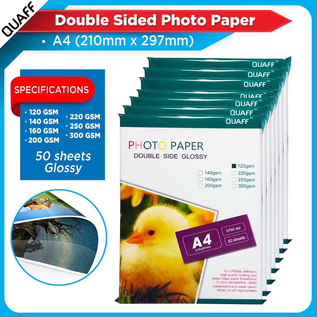 QUAFF Double Sided Photo Paper A4 size (50sheets per pack)( 120gsm ...