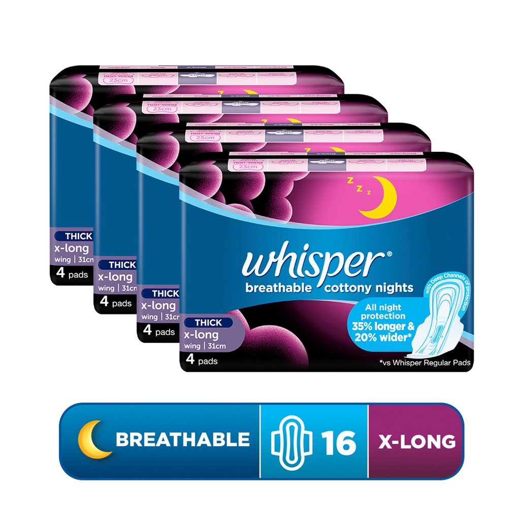 Whisper Breathable Cotton Overnight X-Long Heavy Flow (31cm) 16 ...