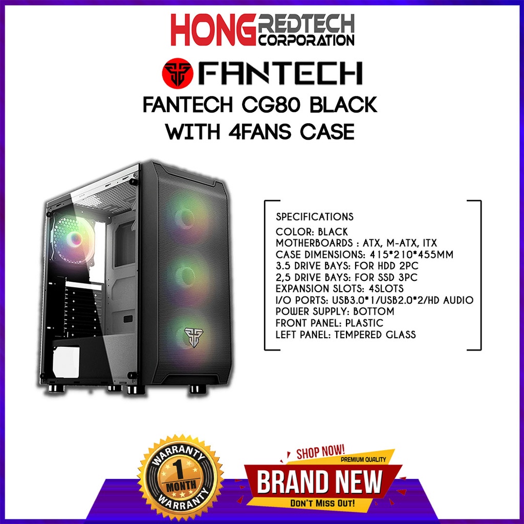 FANTECH AERO CG80 Middle Tower Case With 4 RGB fans (BLACK) CASING ...