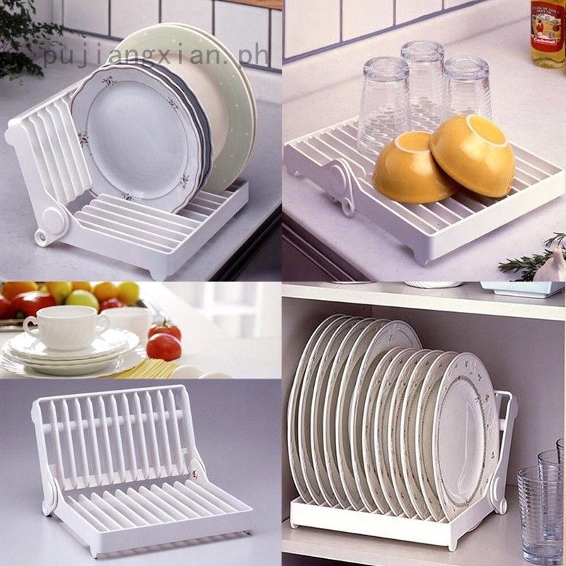 Kitchen Foldable Dish Plate Drying Rack Organizer Drainer Plastic ...
