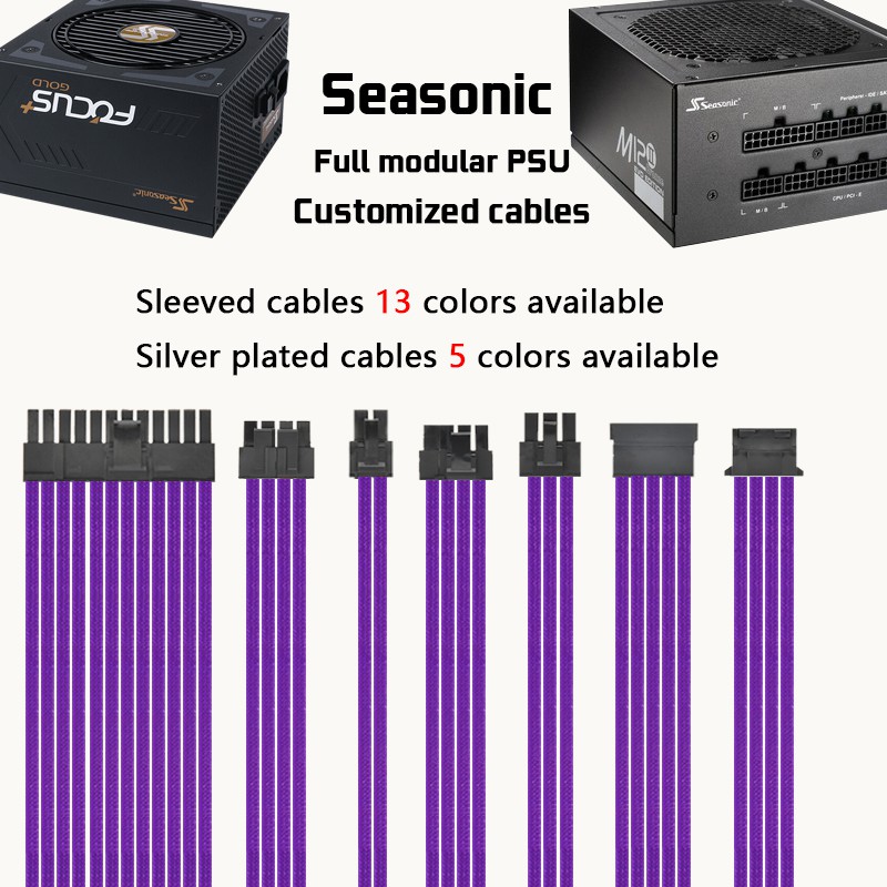 customized Seasonic gx px full modular psu cable sleeved silver cords ...