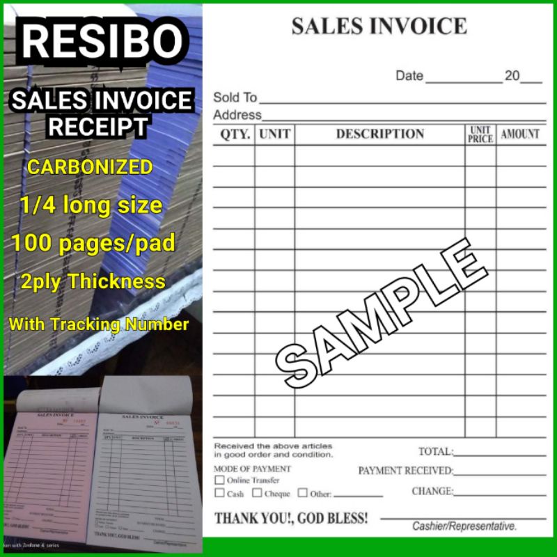 Resibo Receipt Paper 1 4 LONG Size 100 Pages Pad SalesInvoice 