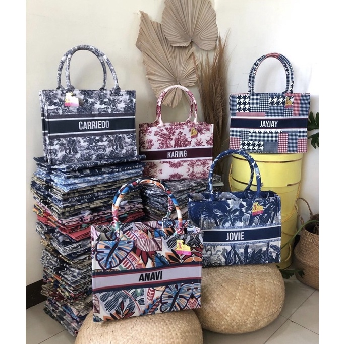 Personalized Stripe canvas Tote Bag | Medium Size | Embroidered ...