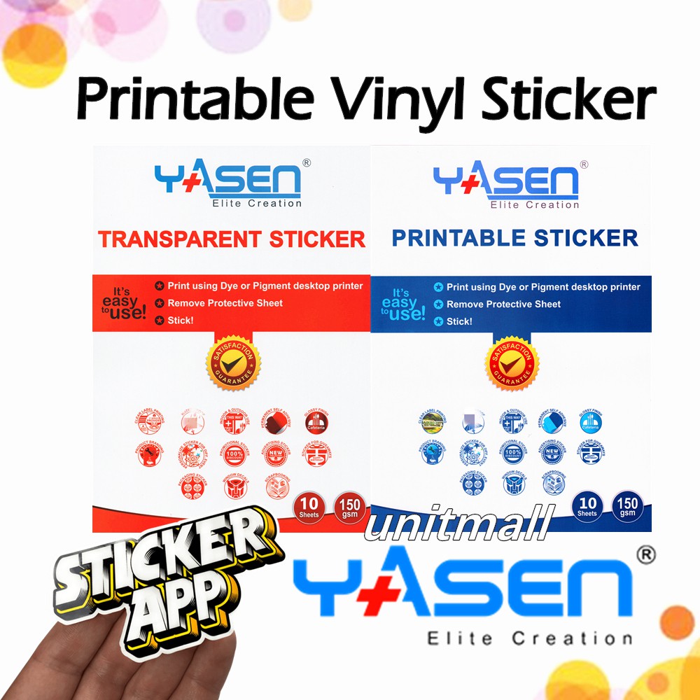 A4 YASEN Printable Vinyl Sticker white sticker Transparent sticker ...