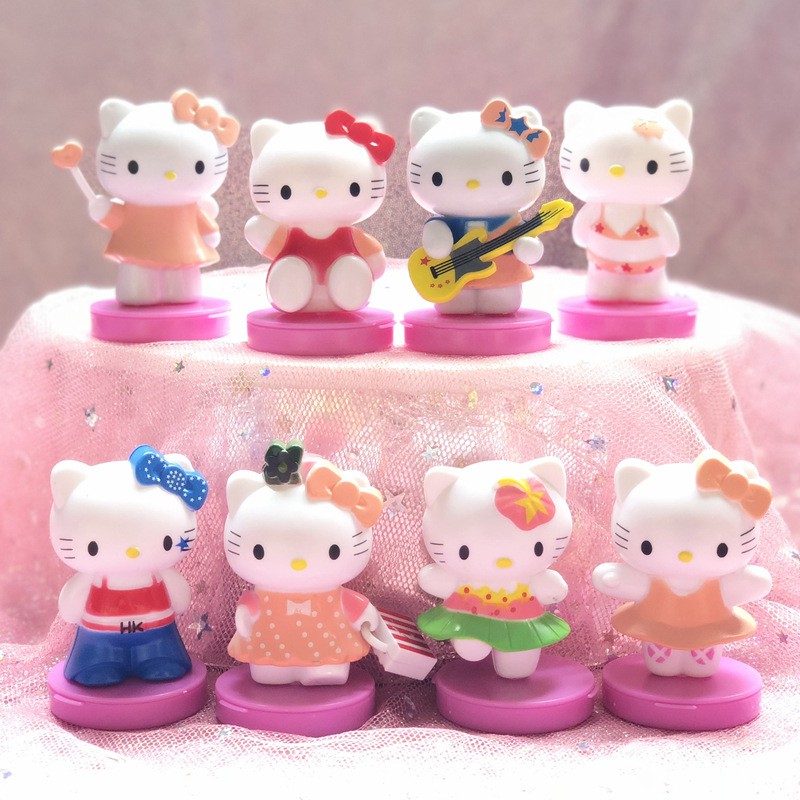 8pcs/Set Hello Kitty Mini Figures Cute Cartoon KT Miniatures Cake ...