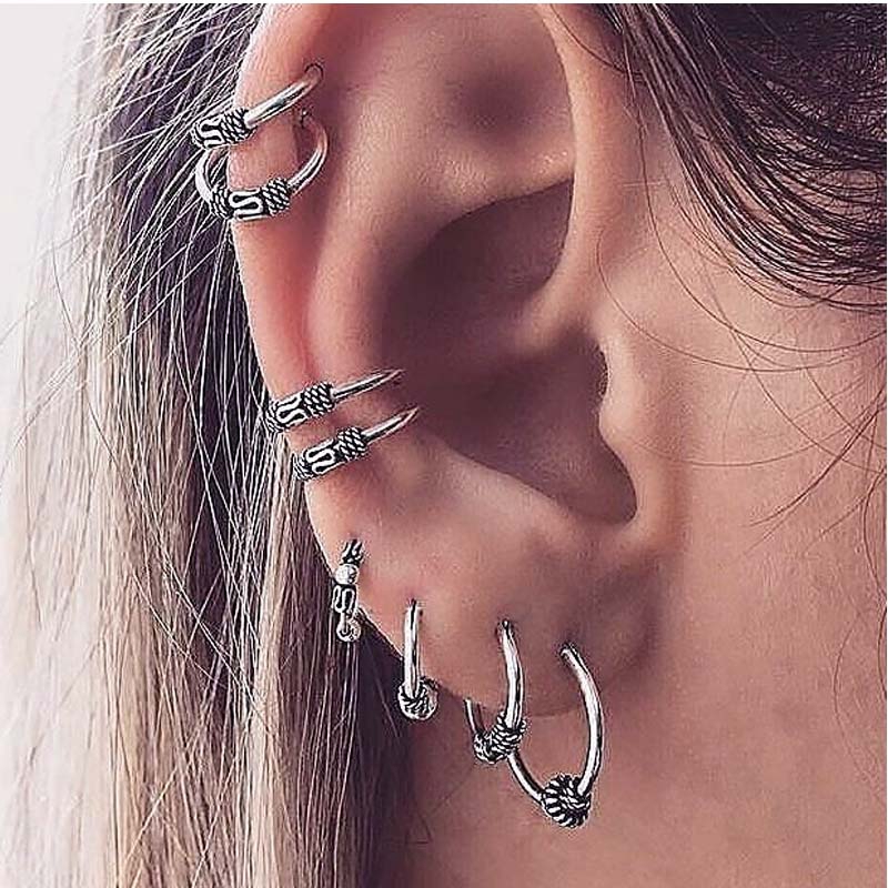 8piece/sets Alloy Hoop Earrings Pinna Helix Tragus Piercing Vintage ...