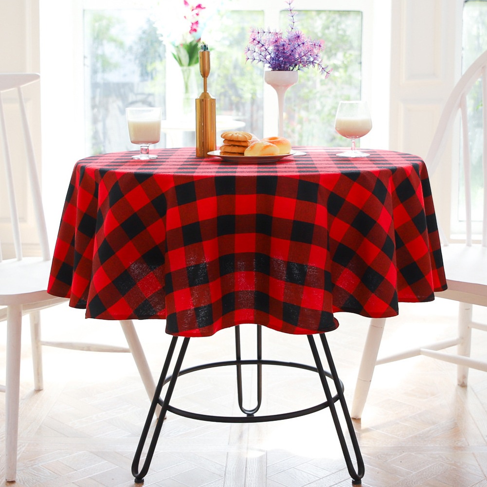 Christmas Decor Tablecloth Red Black Plaid Round Tablecloth Lattice ...