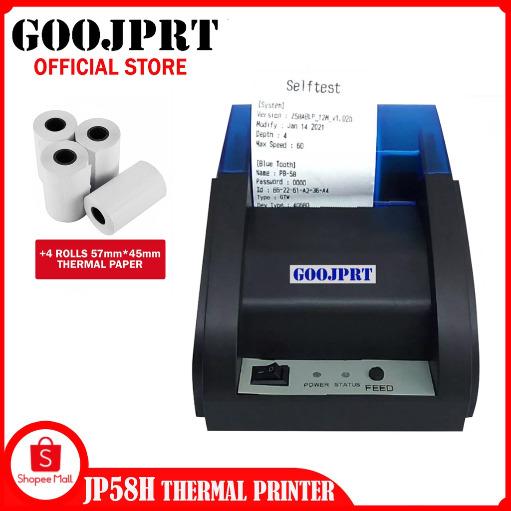 GOOJPRT JP-58H Thermal Receipt Mini Printer (Bluetooth + Usb Connection ...