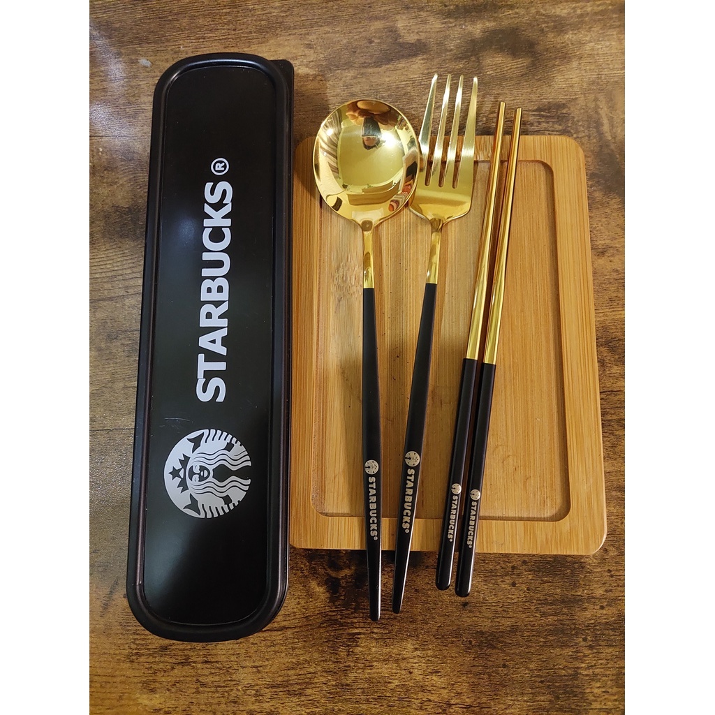 Spoon, Fork and Chopsticks Set (Black) (with case) | Shopee Philippines