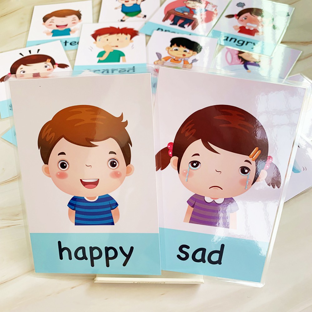 Montessori Baby Emotion Learning Card Cartoon English Emotion Flash ...