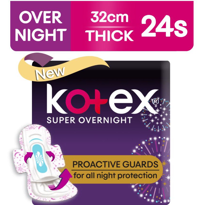 Kotex Super Overnights Feminine Pads 32cm - 6 Pads x 4 Packs (24 Pads ...