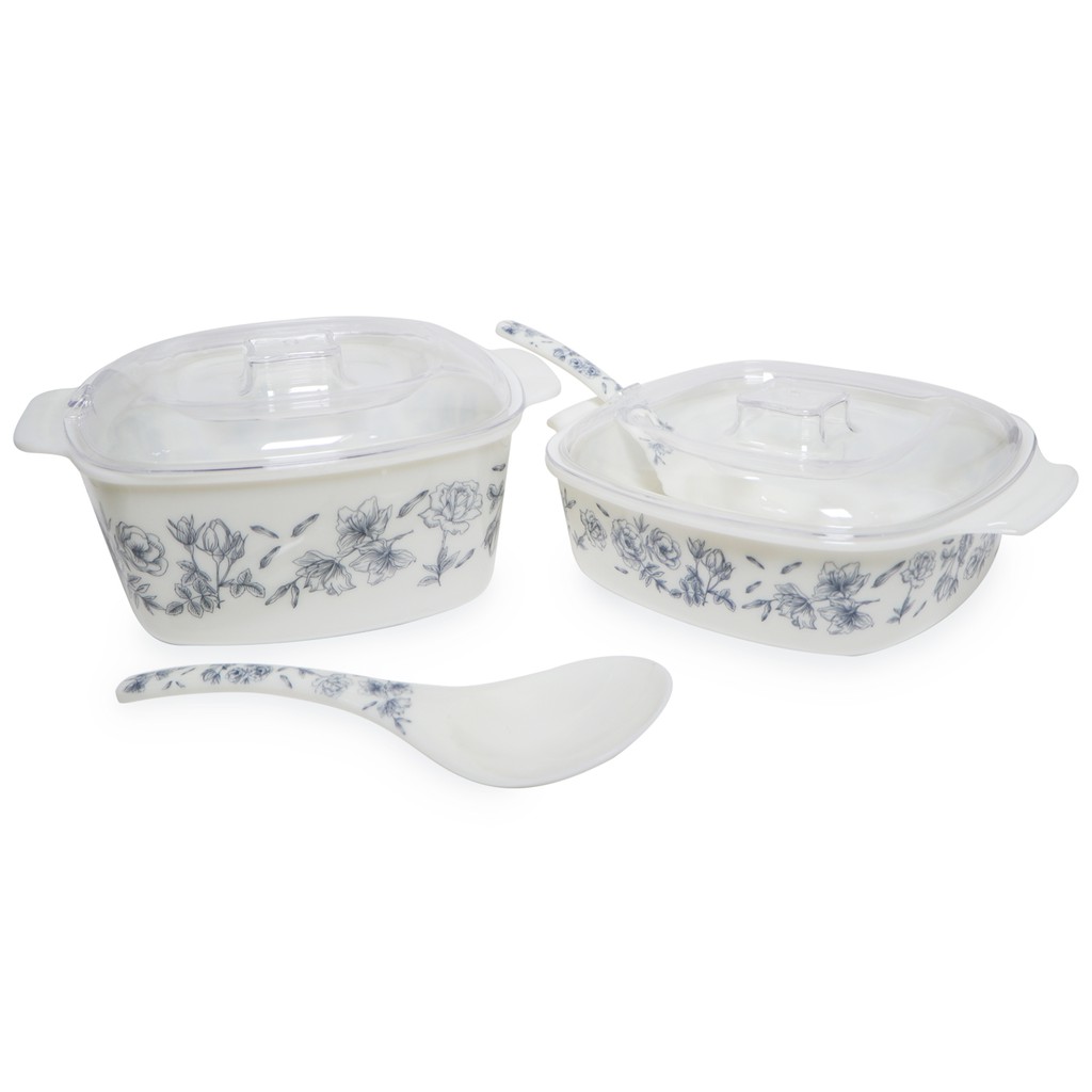 Melawares Allison 2pc Square Casserole Set with Cover and Spoon ...