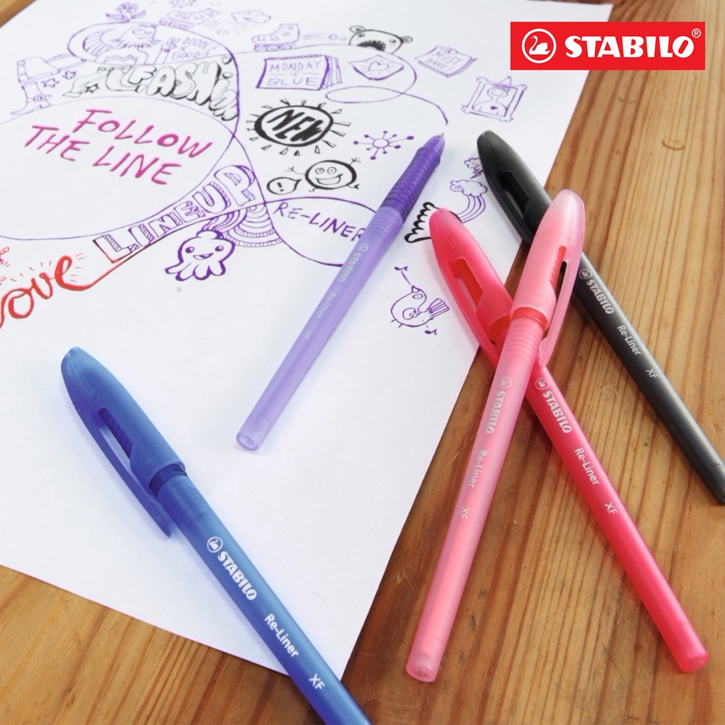 STABILO Re-Liner Ballpoint Pen Ballpen Black Ink Pastel Body Pen Set ...