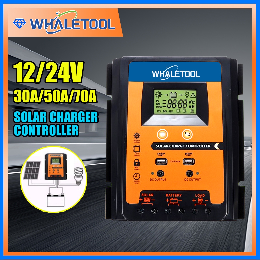 12V/24V 30A 50A 70A PWM Intelligent Dual USB LCD Display Solar Charge Controller Solar Panel ...
