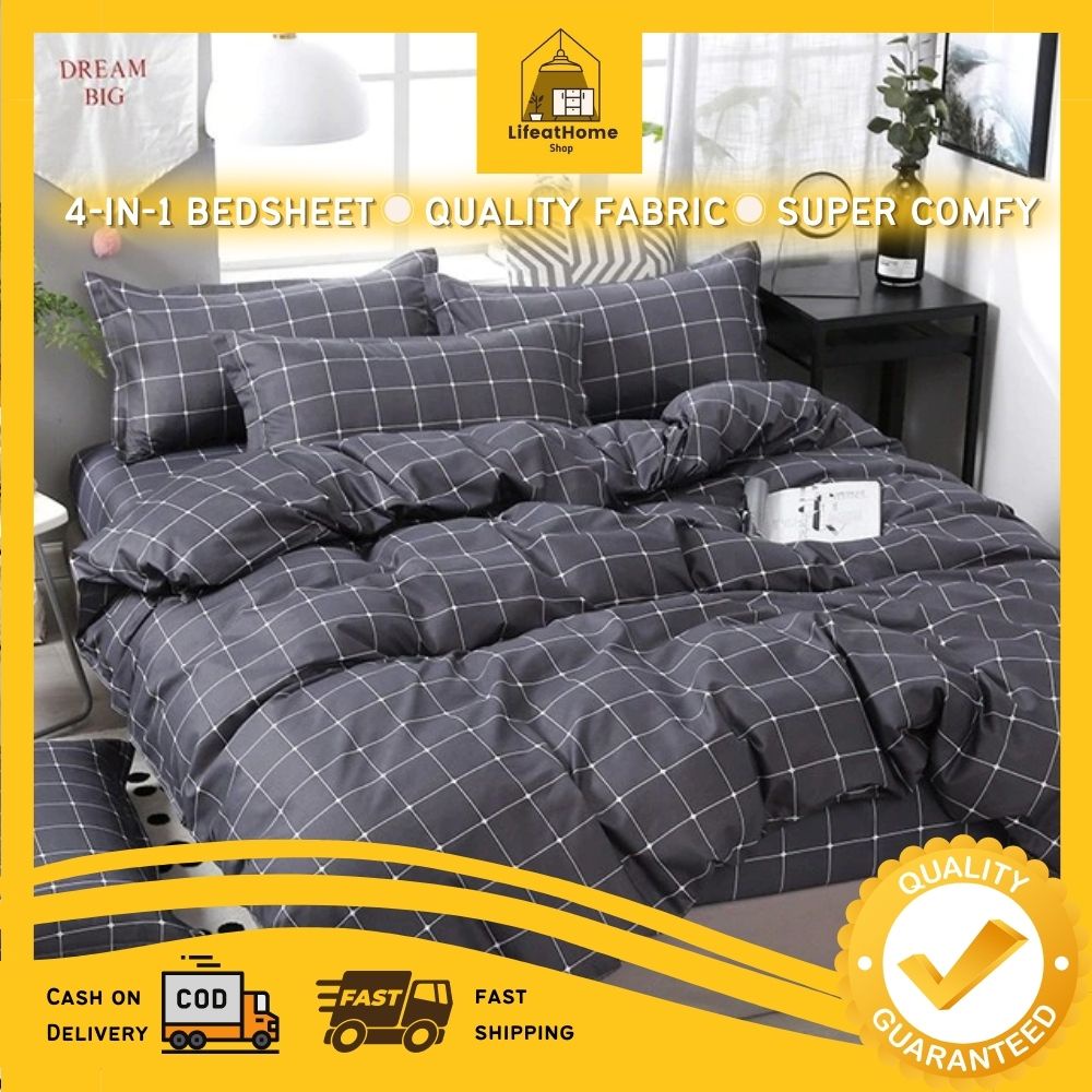 LifeatHomeShop 4 in 1 Bedsheet Set Stars Constellation Design for Single/Double/Queen/King Bed ...