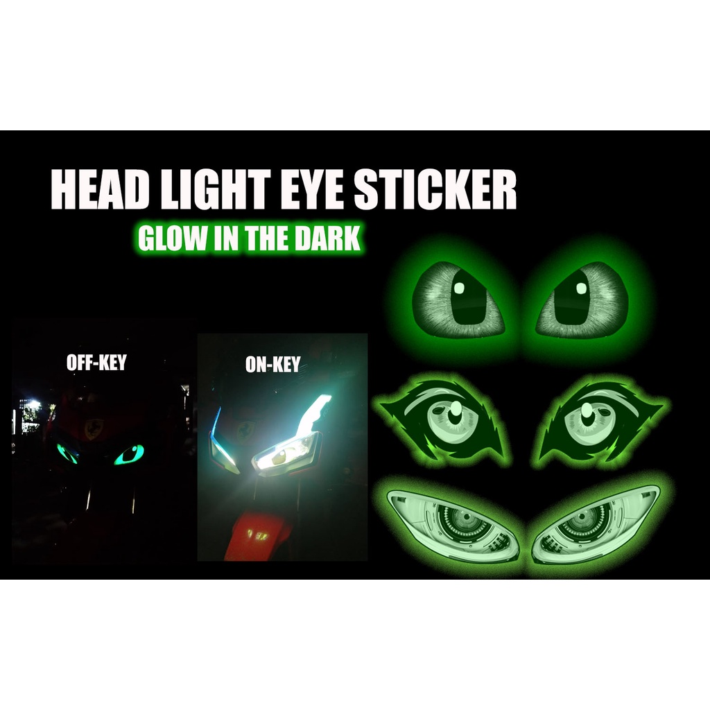 MOTORCYCLE HEAD LIGHT EYE STICKER - GLOW IN THE DARK / MOTORCYCLE ...
