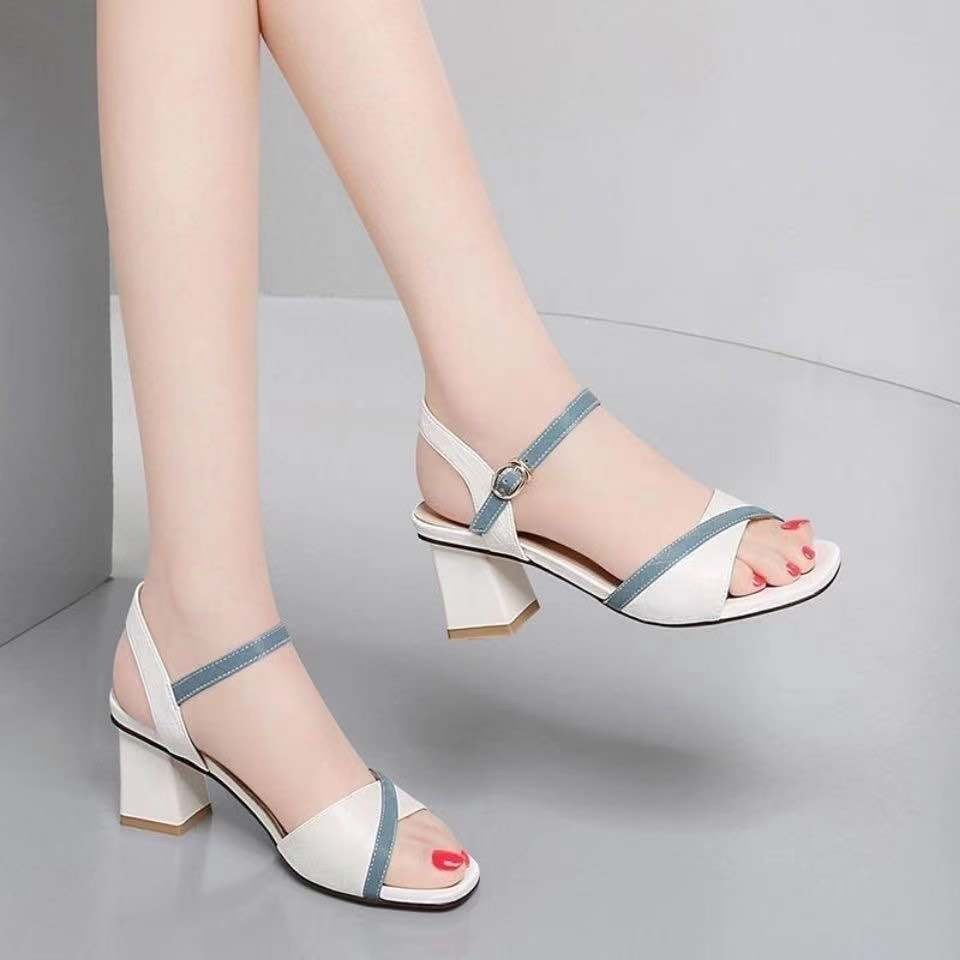 Bestseller Korea Women Block Heels SImple Ankle Strap Simple PU Sandals ...