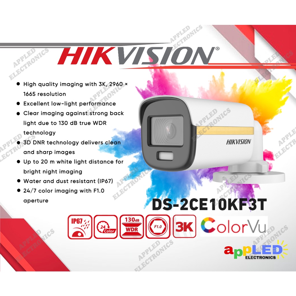 Hikvision DS-2CE10KF3T 3K/5MP Bullet Analog ColorVu (24/7 Full Color ...
