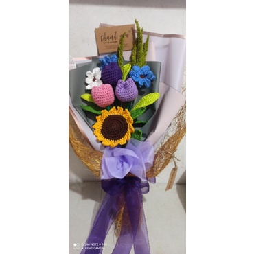 Crochet assorted flowers bouquet set of 7 | Shopee Philippines
