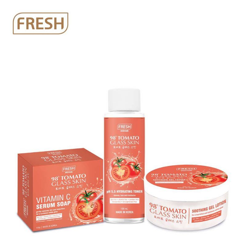 Fresh Skinlab Tomato Glass Skin Set of 3 Soothing Gel+ Toner+ Serum ...
