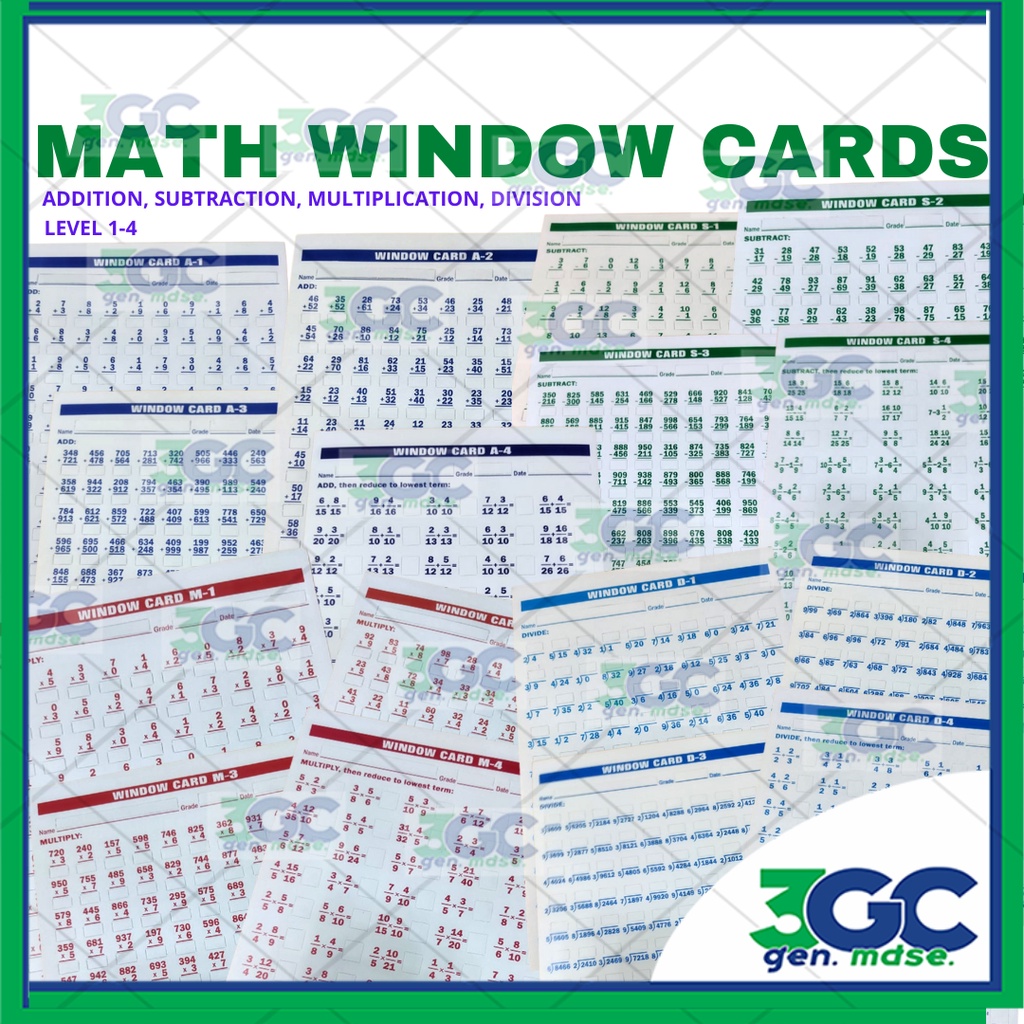 Math Window Card (Addition , Subtraction , Multiplication , Division ...
