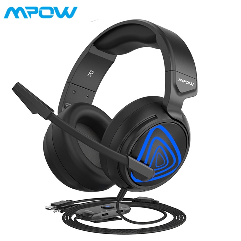 MPOW EG8 USB/3.5mm Gaming Headset LED 50mm Mic Noise Canceling Games ...